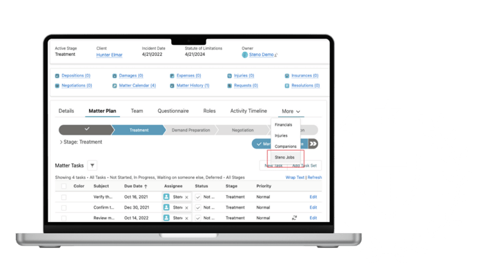 Steno's Litify Integration | Easily book court reporting services